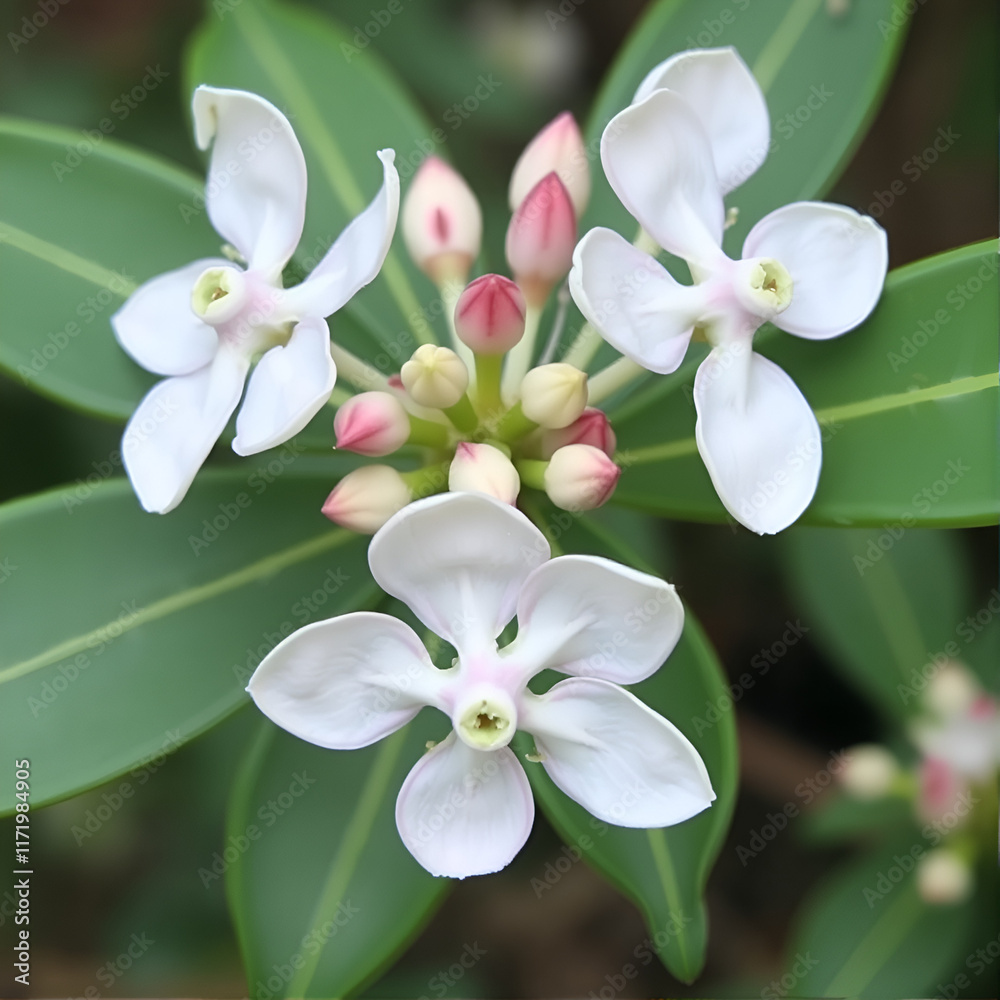 Kalmia latifolia flowers with leaves close up. Also known as mountain ...