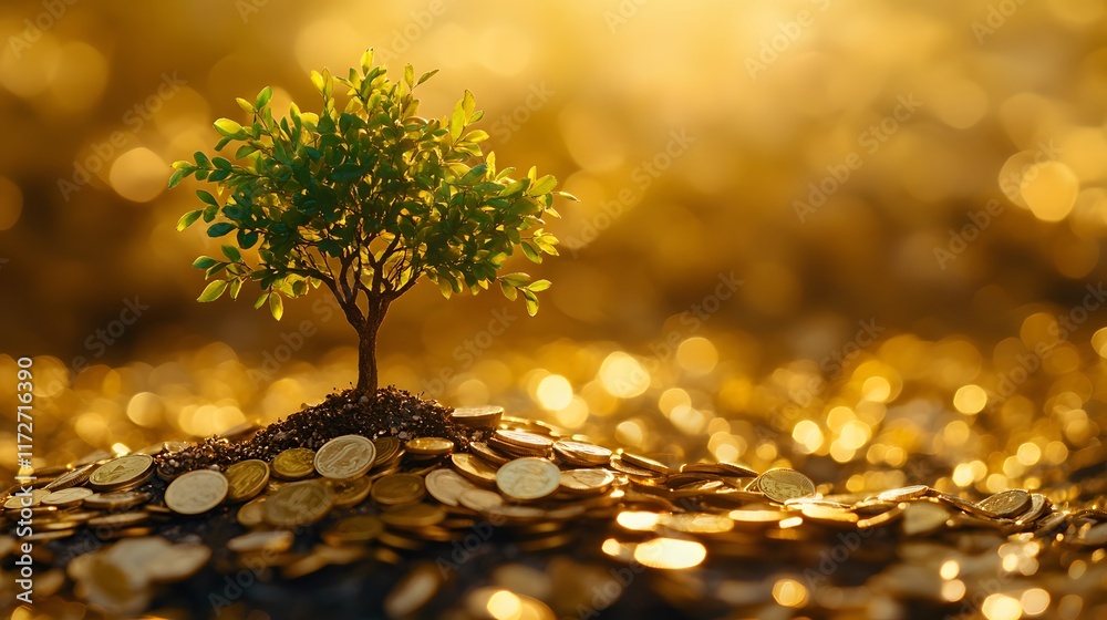 Financial growth concept illustrated by small green tree growing from ...