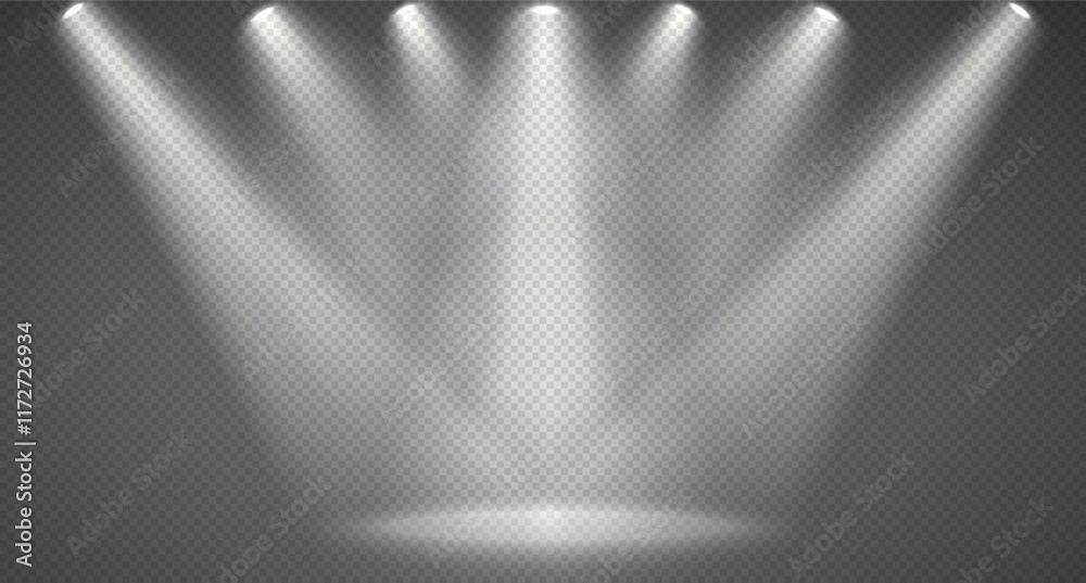 Bright white beams of light from spotlights on transparent background ...