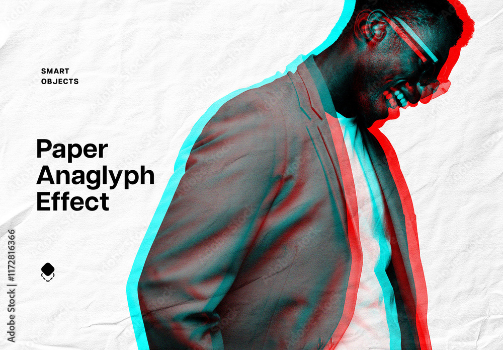 Anaglyph Paper Photo Effect Mockup Stock Template | Adobe Stock