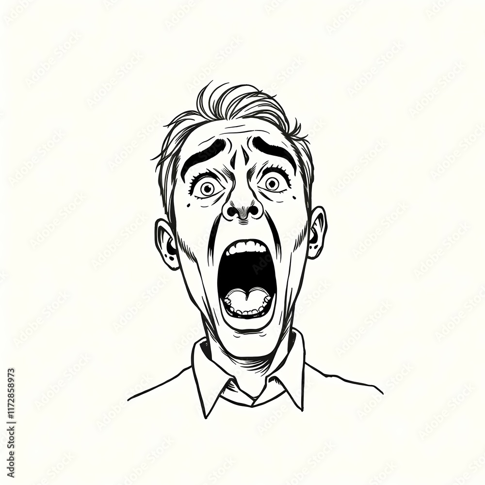 The Scream: A vintage comic-style illustration of a man's face ...