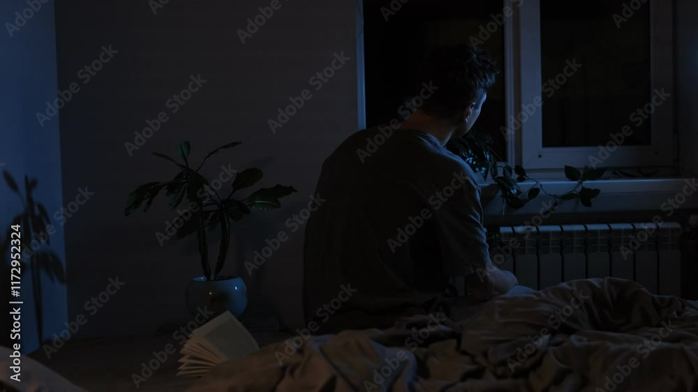 Psychological disorders and problems. Silhouette of a man in despair ...