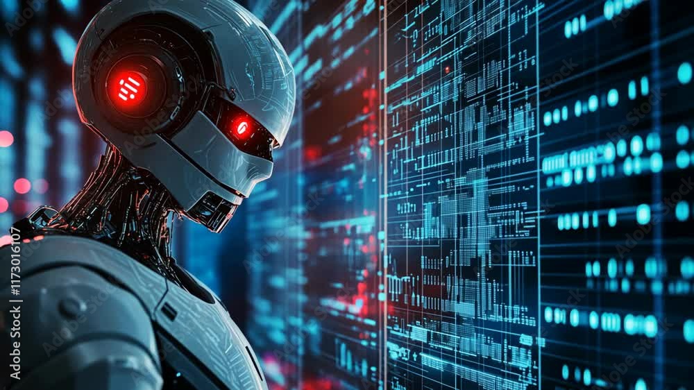 villain robot at data center or server room, Artificial intelligence ...