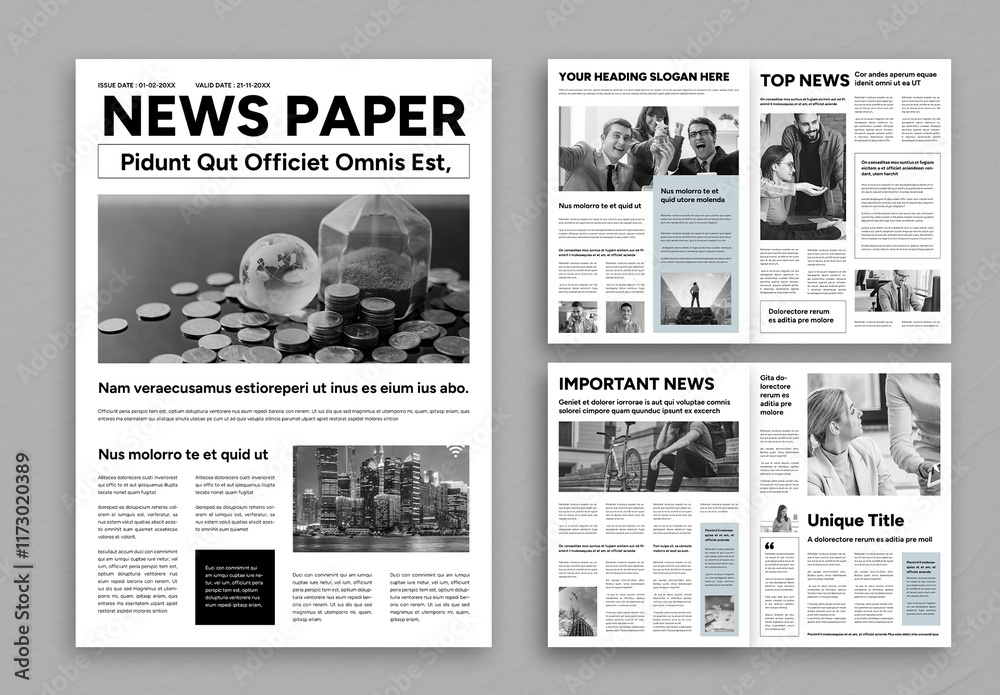Modelo de Newspaper Layout Template For News And Features do Stock ...