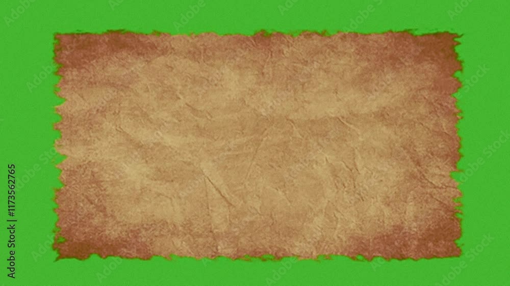 piece of aged canvas roll on center of green screen yellow paper chroma ...