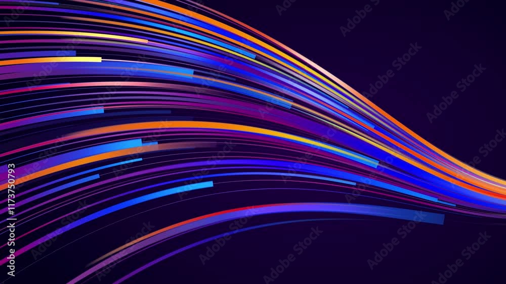 Animated glowing speed lines looped. Curved neon lines. Abstract ...
