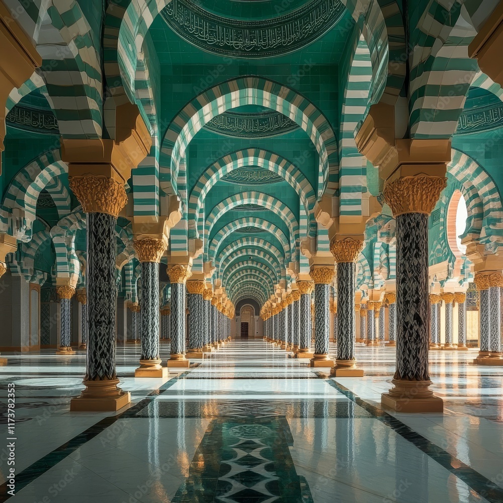 MEDINA, SAUDI ARABIA-MAY 28, 2023 : General view green dome and Moorish ...