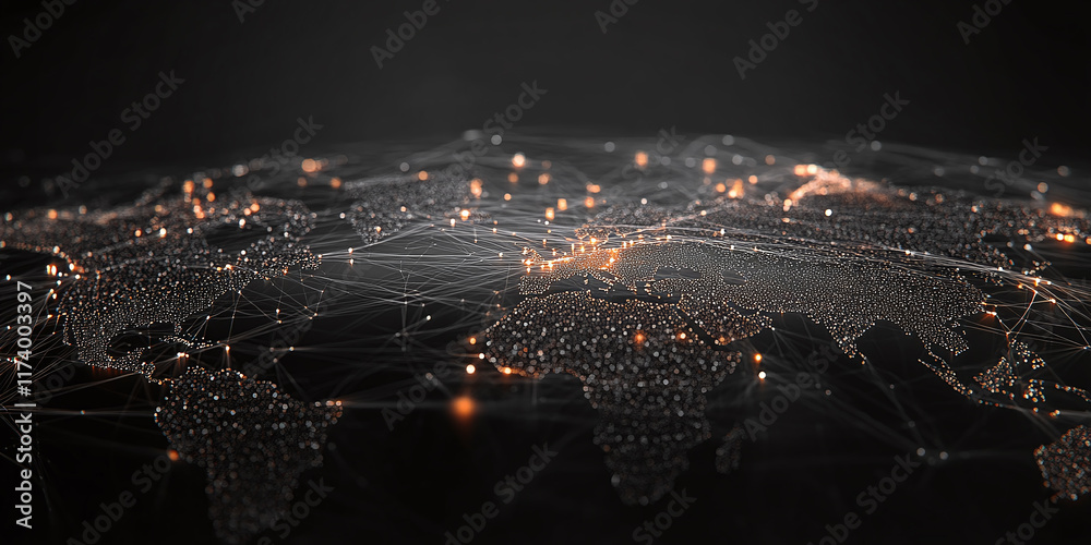Generative AI digital map showing global connections with glowing ...