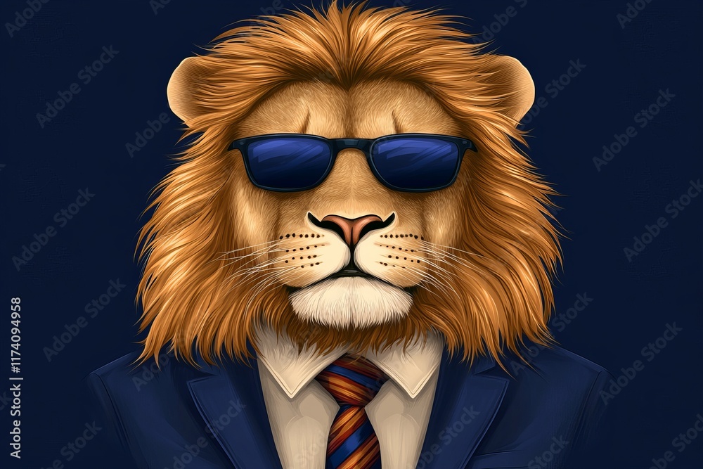 Lion looking cool in a funky fashion ensemble – a jacket, tie, and ...