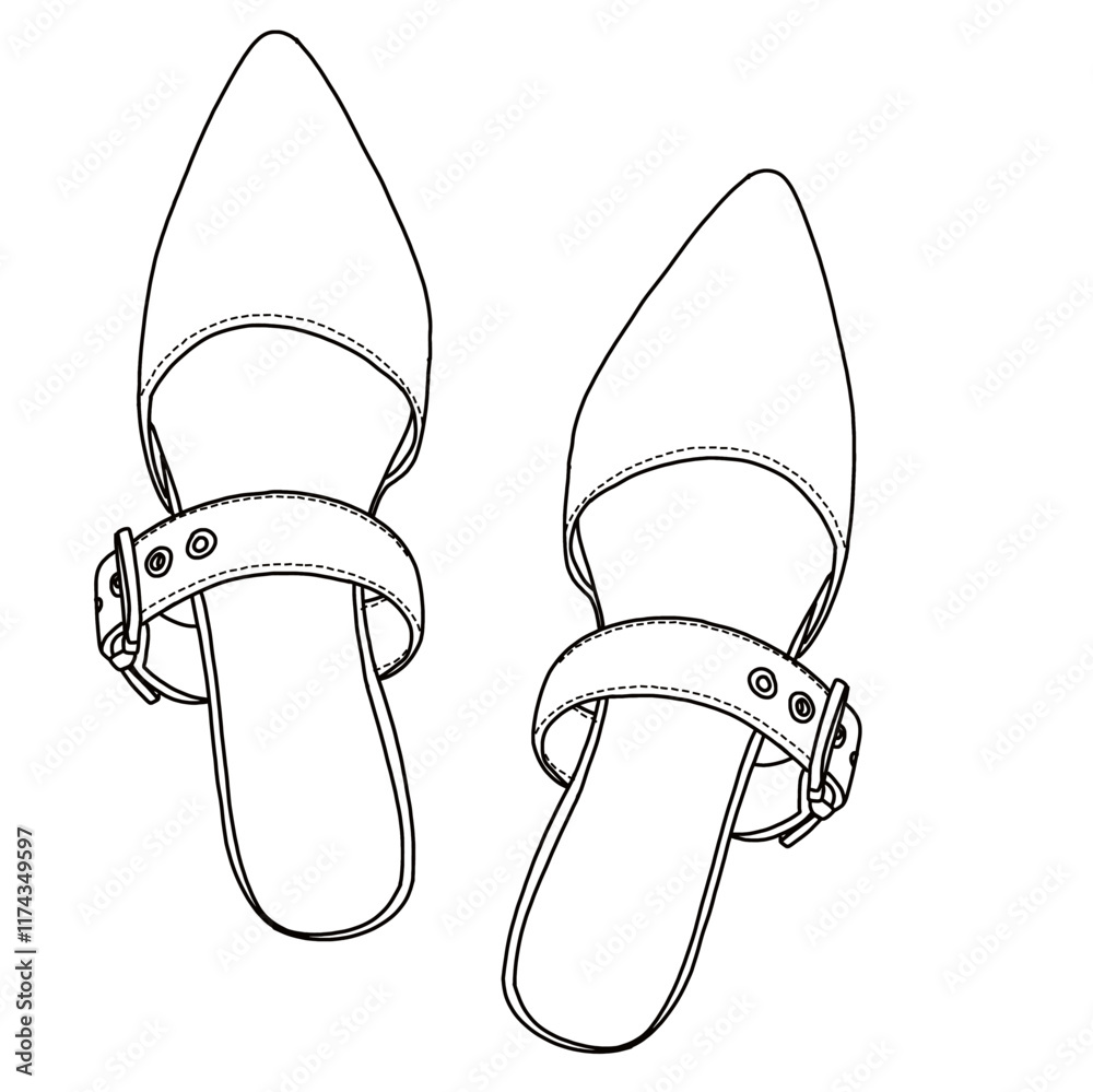 Women's Mules Adjustable Strap Pointed Toe Backless Loafer Shoes Line ...