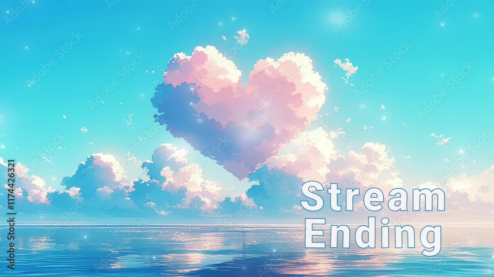 Calm ocean at dusk with a heart-shaped cloud above. stream ending ...