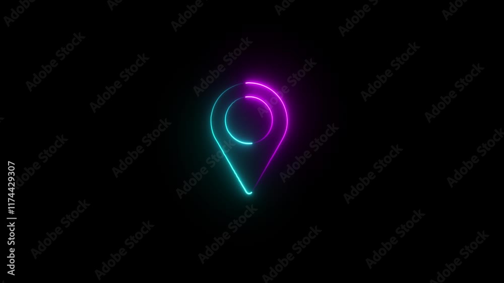 Glowing Neon Location Icon on Black Background . location Icon Neon ...
