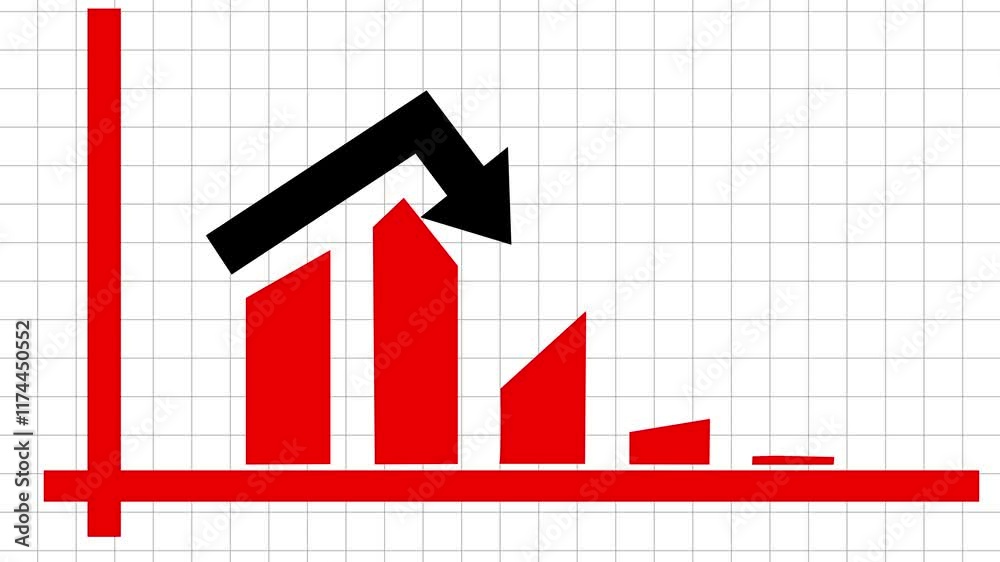 Business graph with upward red bars and black arrow going up animation ...