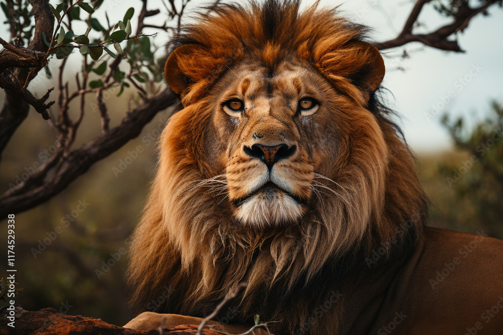 Poster In renowned African savanna, lion reigns supreme as embodiment ...