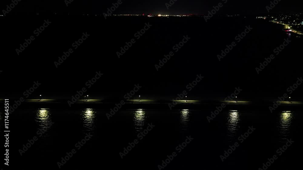High Angle Night View Southend Ocean and Beach City During Dark and ...