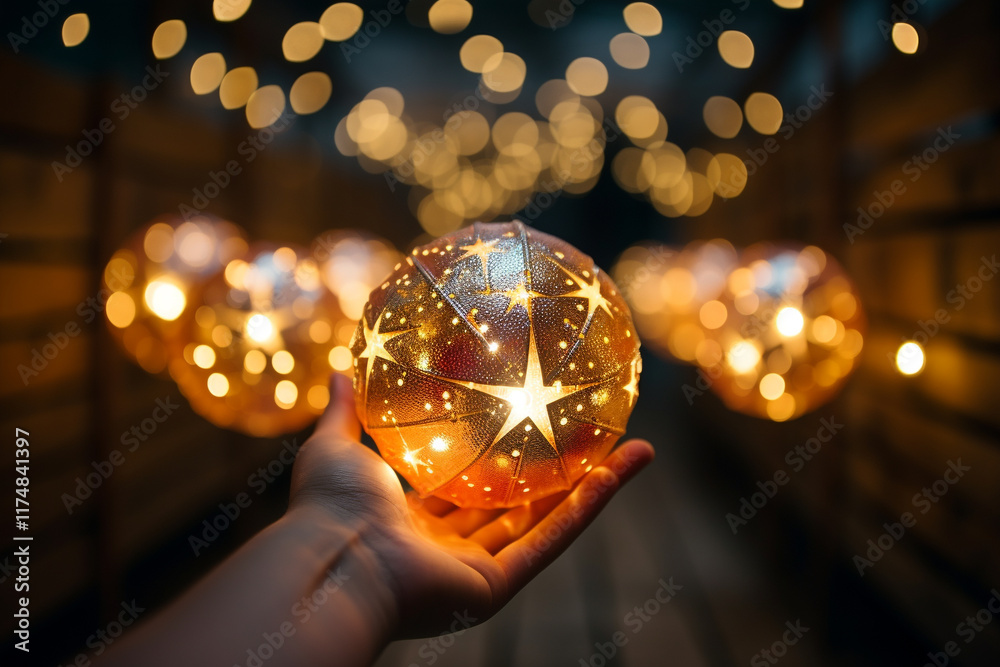 Magical Hand-Held Starry Light Globe with Warm Bokeh Glow, Stars are ...