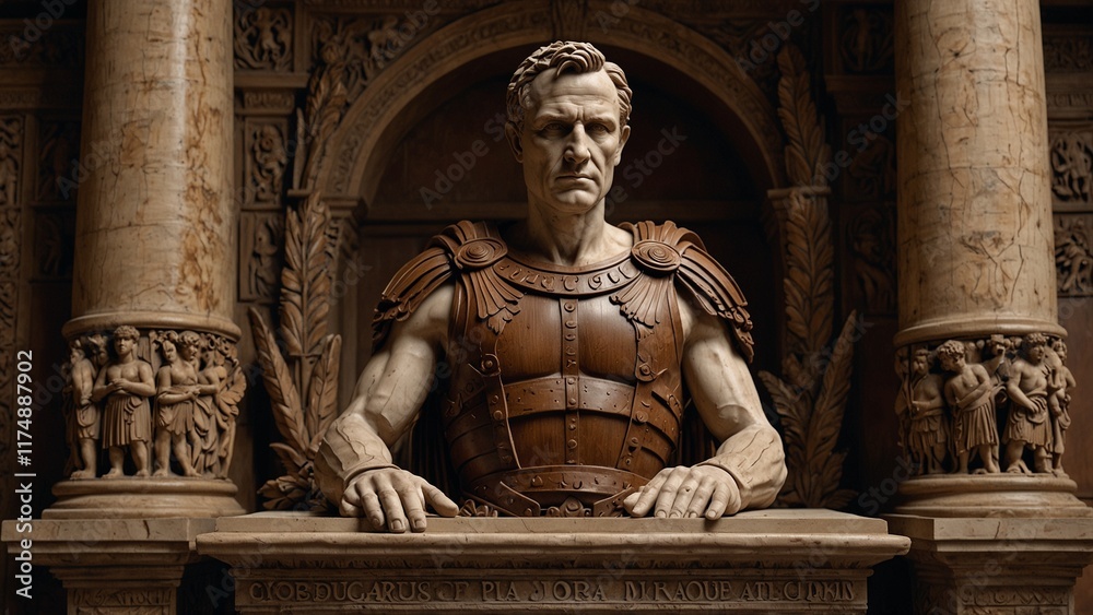Photo & Art Print A bold wooden carving of Julius Caesar, depicted with ...