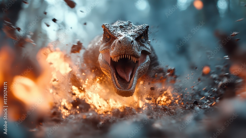 Photo & Art Print An action-packed scene of a T-Rex racing through a ...