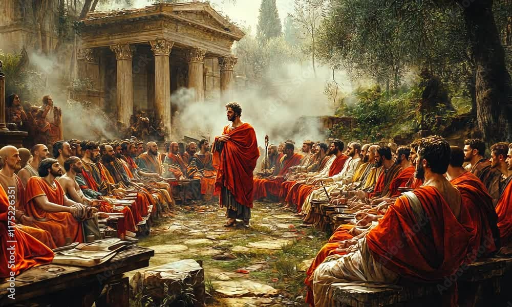 Ancient Greek Philosopher Lecturing to Students in a Temple Garden: A ...