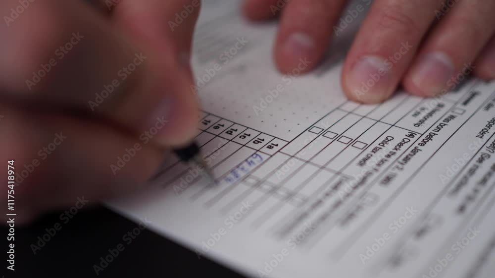 Wideo Stock: Man Filling In The Tax Form 1040 for 2024 Year. Person ...