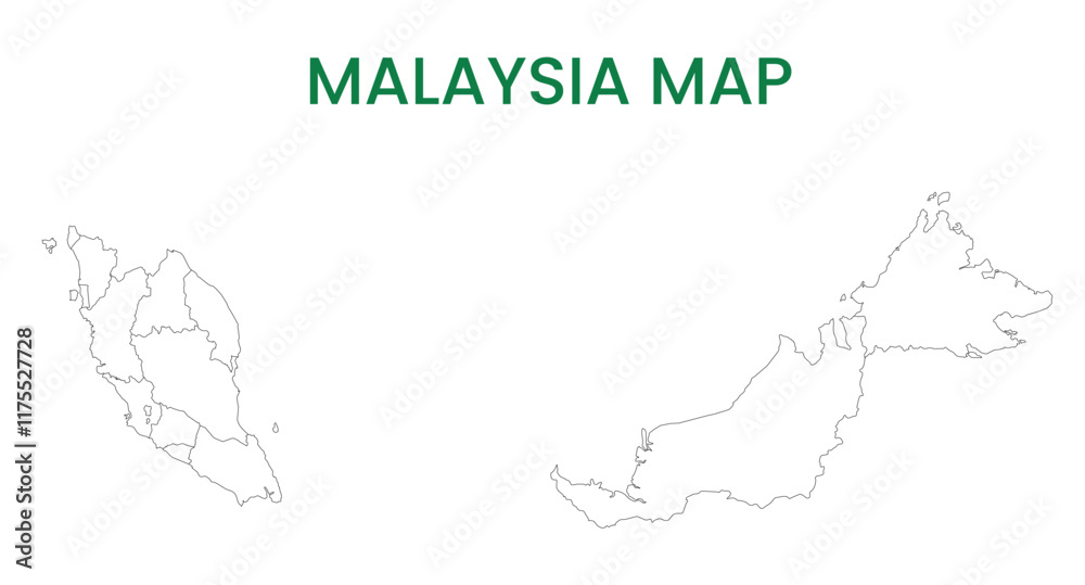 Poster High detailed map of Malaysia. Outline map of Malaysia. Asia ...