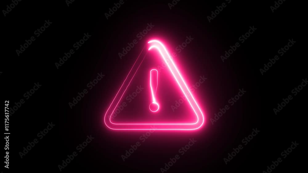 Neon glowing Warning attention sign, exclamation mark, attention sign ...