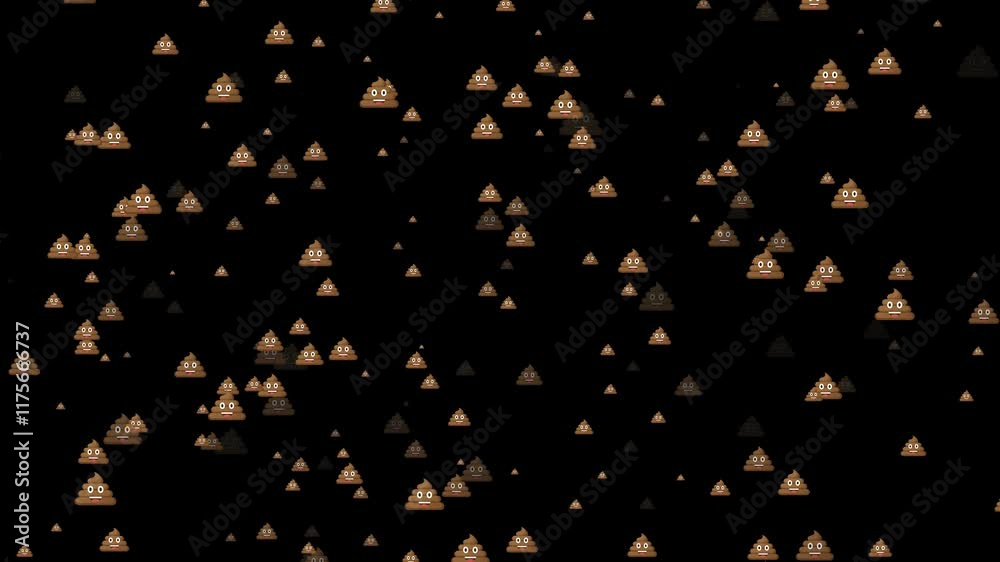 Floating flat poop emoji icons with playful expressions gently moving ...