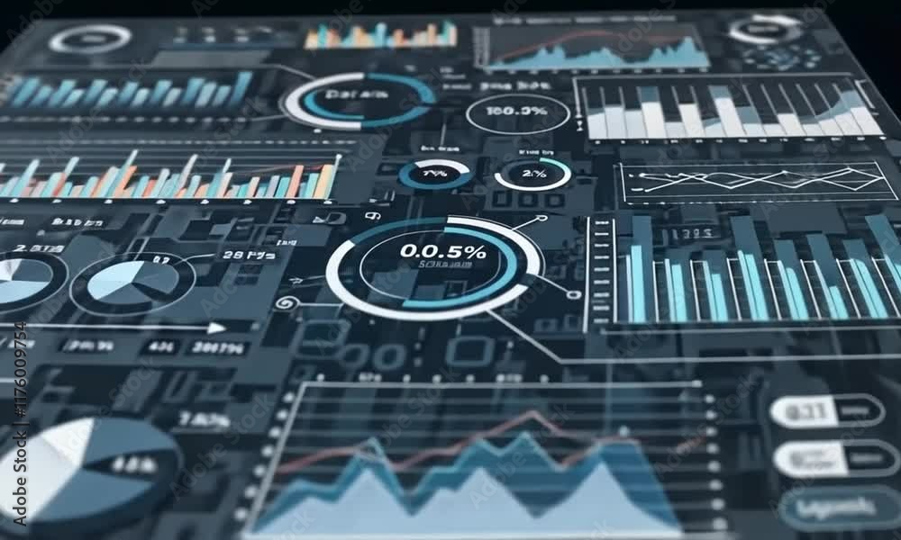 Perspective View of Infographic Chart Featuring Digital Graphs ...