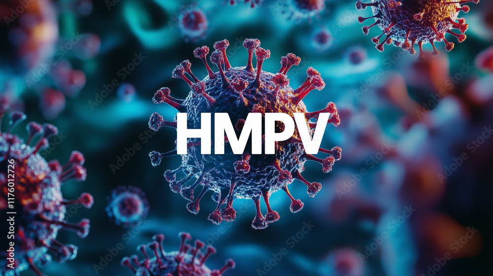 Photo & Art Print Human metapneumovirus 3d model with word "HMPV" in ...