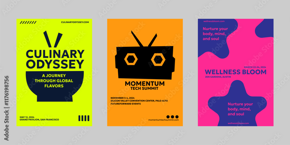 Poster Event poster set with minimalist maximalist style, Promo and ...