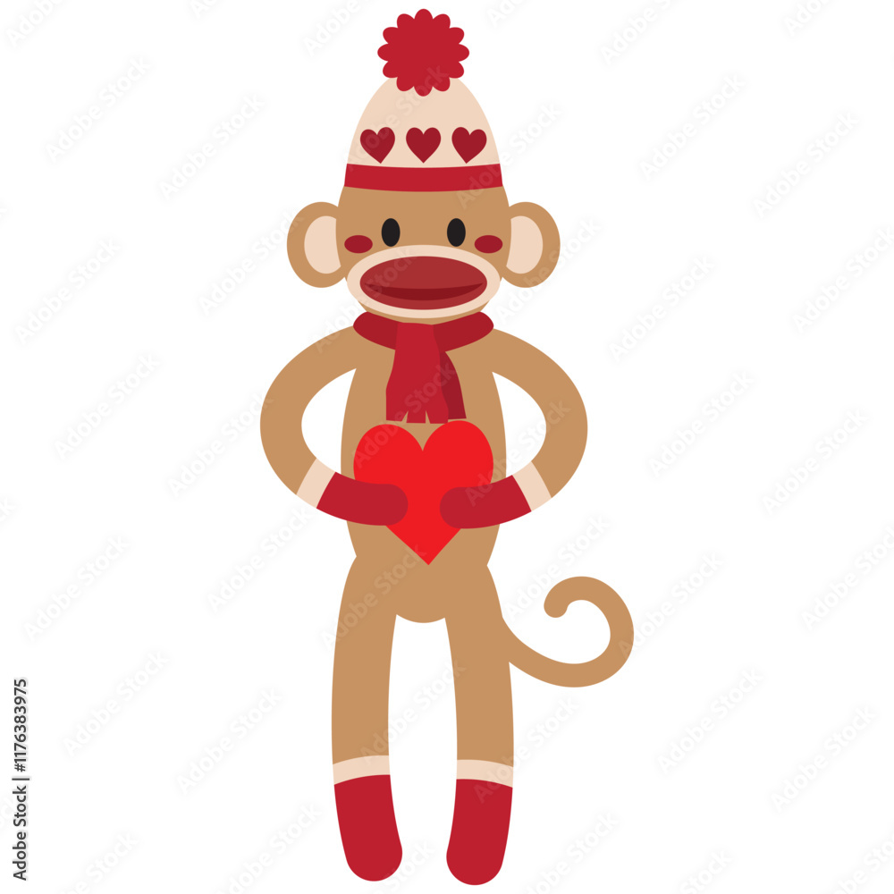 Poster Cute and funny Valentine sock monkey vector cartoon illustration ...