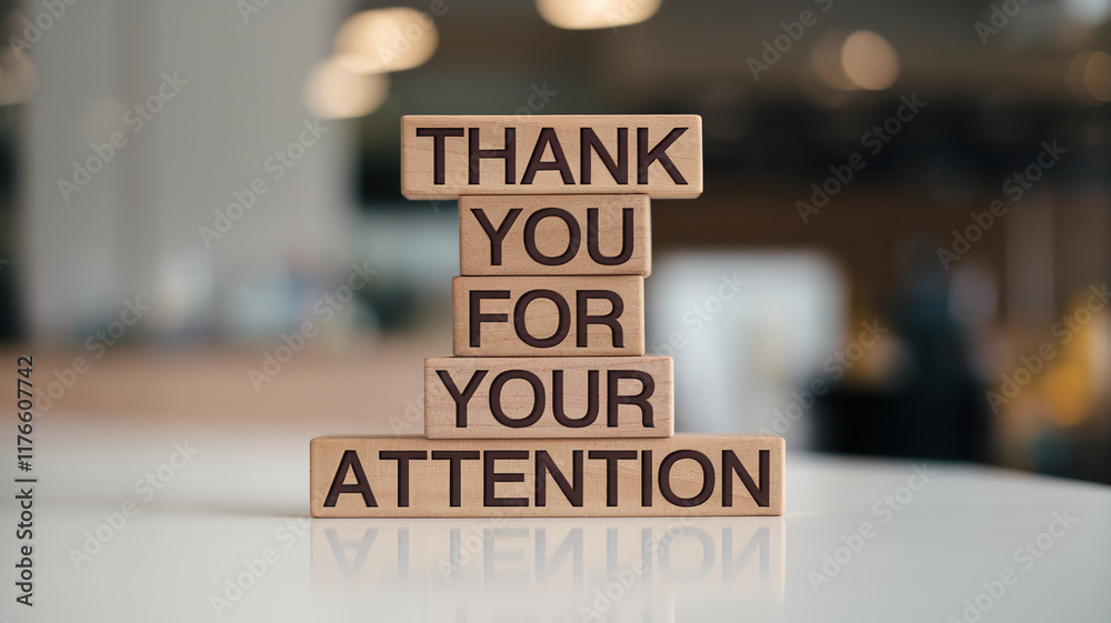 Four stacked wooden blocks on a white surface display "THANK YOU FOR ...