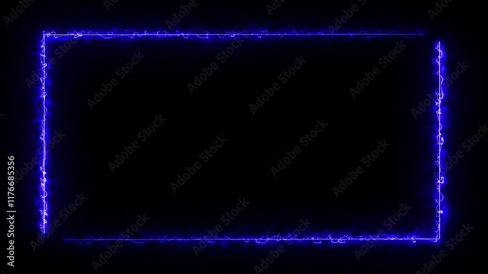 neon border frame, blue glowing border, rectangle, square, frame, black ...