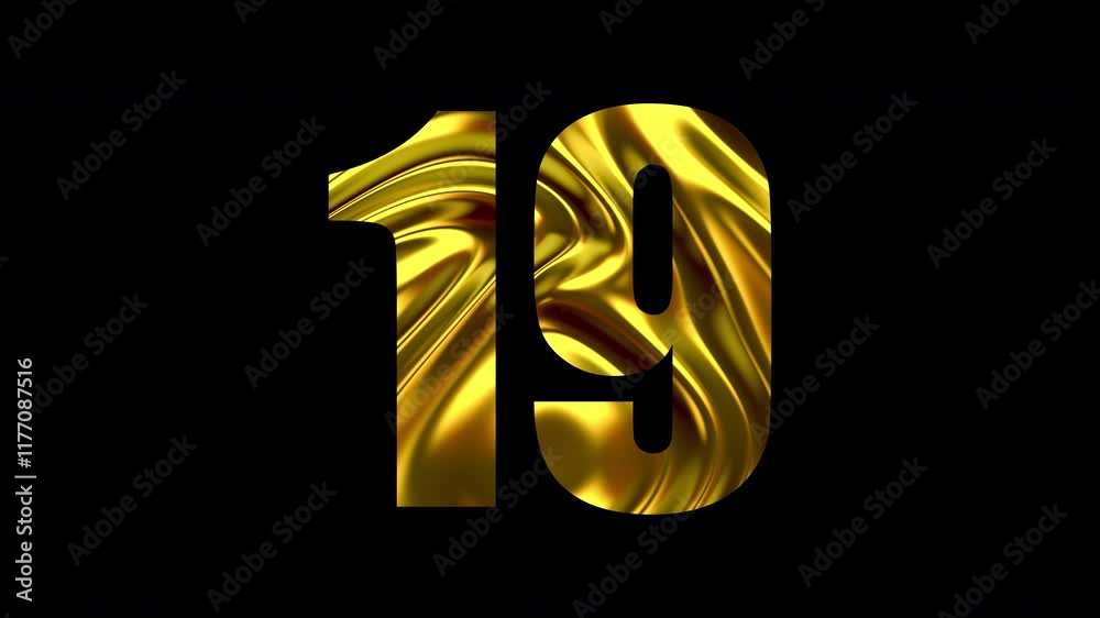 Number 19 Golden Animation on Black Background. 4K Stock 비디오 | Adobe Stock