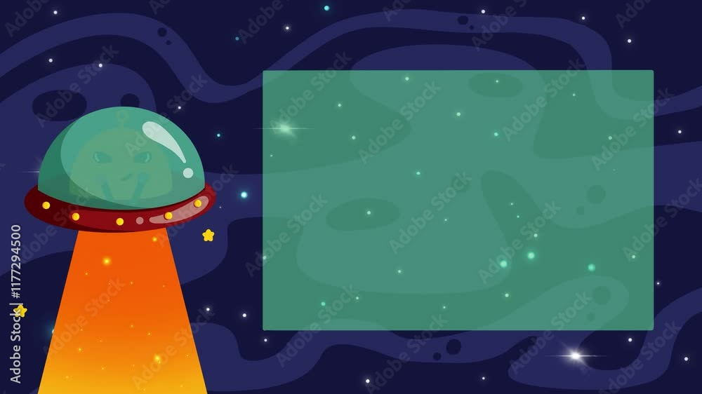 alien riding ufo in outer space animated video background. cartoon ...