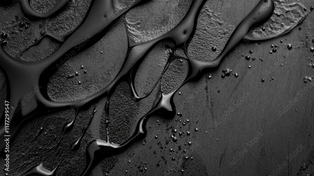 Photo & Art Print Thick black liquid flows and creates unique shapes on ...