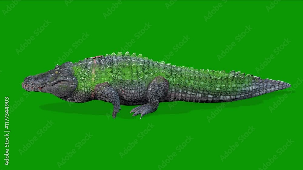 Alligator Walking Scene From left Side-3D Rendering Animation On Green ...