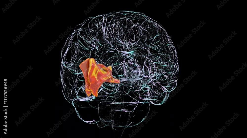 Cuneus gyrus highlighted in human brain, responsible for visual ...
