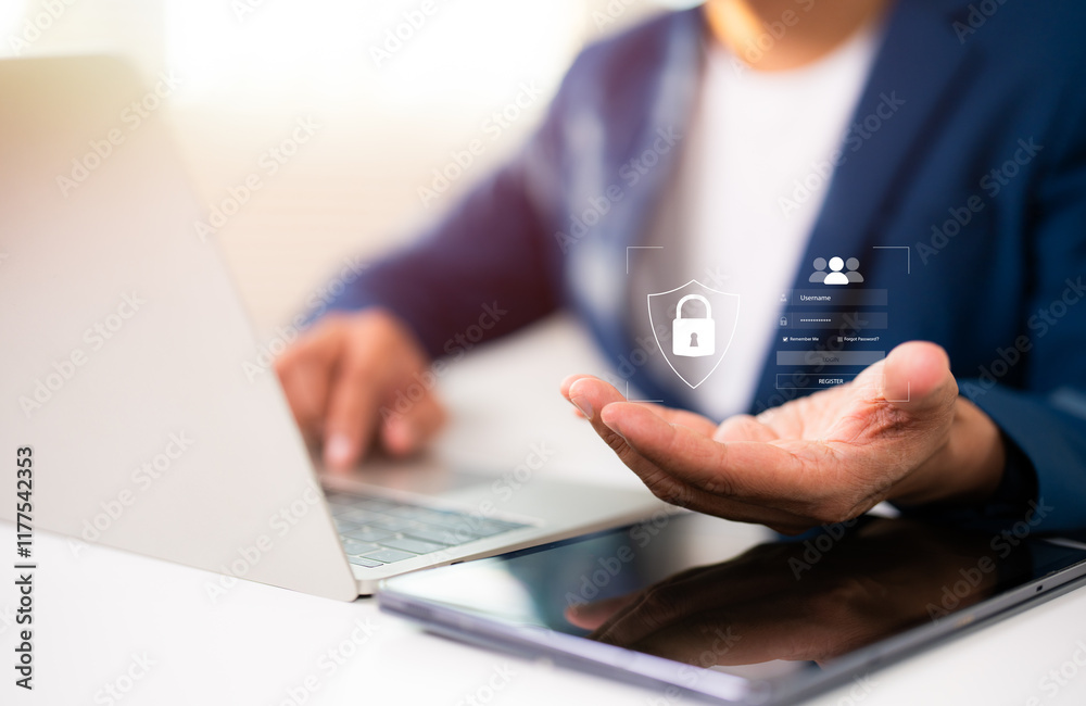 Cyber security internet network data privacy concepts. secure access to user personal ...