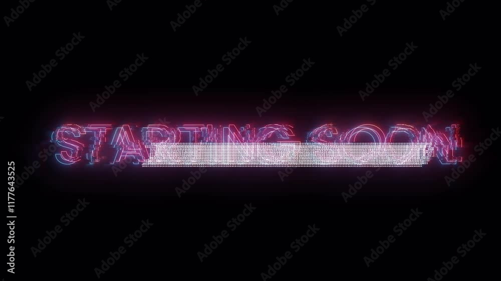 Text "Starting Soon" with glitch effect. Graphic overlay for live ...