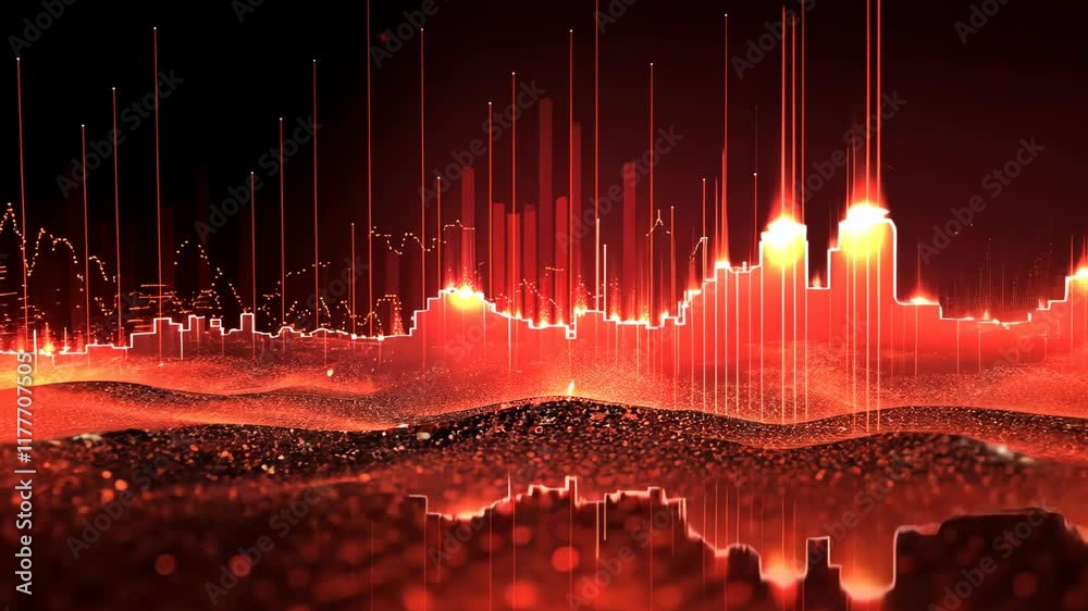 Visual representation of sound waves in vibrant red tones showing a ...