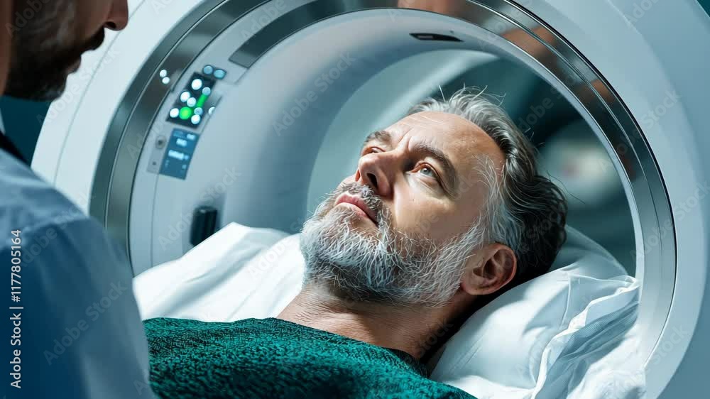 Medical Imaging Procedure: A Patient Undergoing an MRI Scan with Close ...