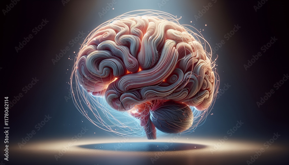Detailed glowing brain with neural networks, representing human thought ...
