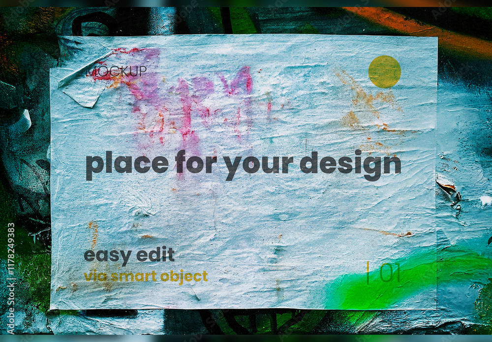 Horizontal Poster Paste on Urban Graffiti Street Place Mockup Stock ...