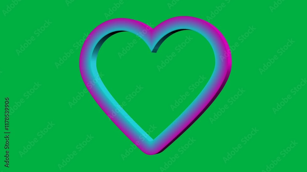 Blue and pink hollow 3d spinning heart 4k animation with green screen ...