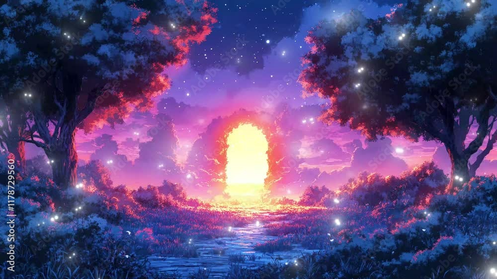 Mystic portal glowing in a dark forest reveals enchanting secrets at ...