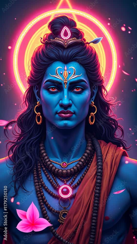 Modern Depiction of Lord Shiva in Vibrant Neon Hues Representing Divine ...