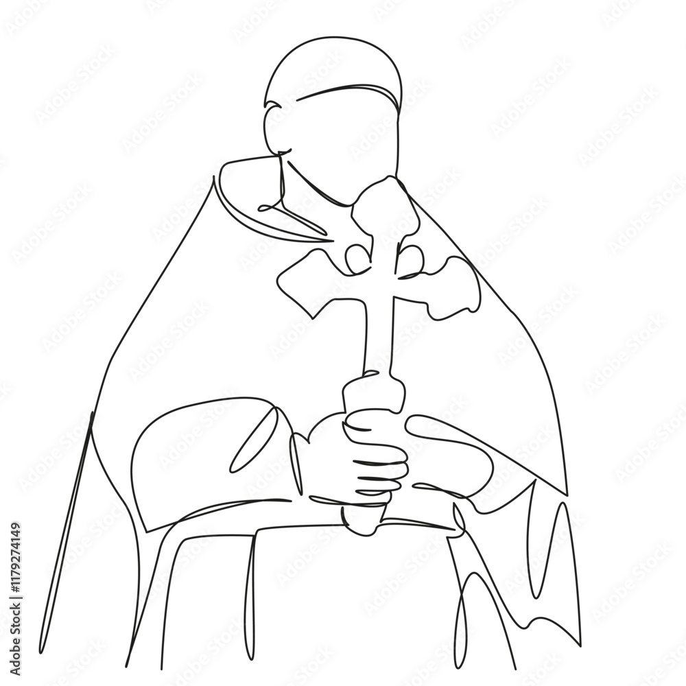One continuous single drawing line art flat doodle clergyman conducts ...