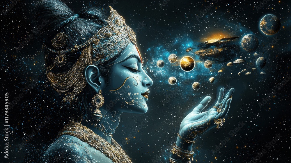 Photo & Art Print Vishnu in cosmic pose with all his avatars depicted ...