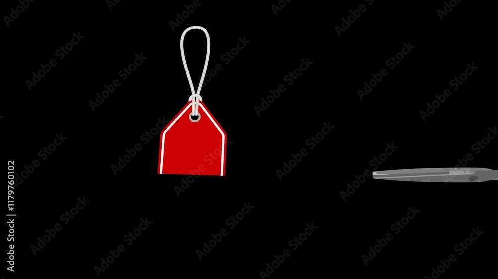 animated red price tag cut in half with scissor, discount and price cut ...